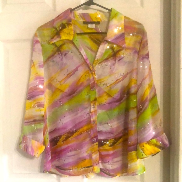 Gloria Lance | Tops | Gloria Lance Ladies Sheer Sparkle Blouse | Poshmark